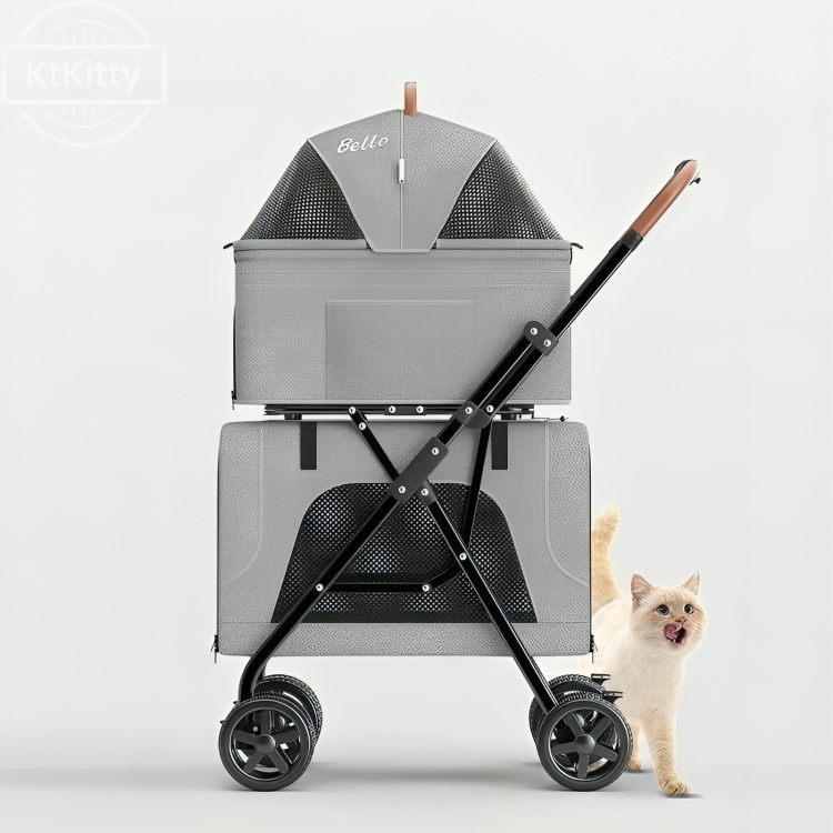 Double-Layer Cat Stroller for Two Cats – Foldable, Spacious & Secure ...